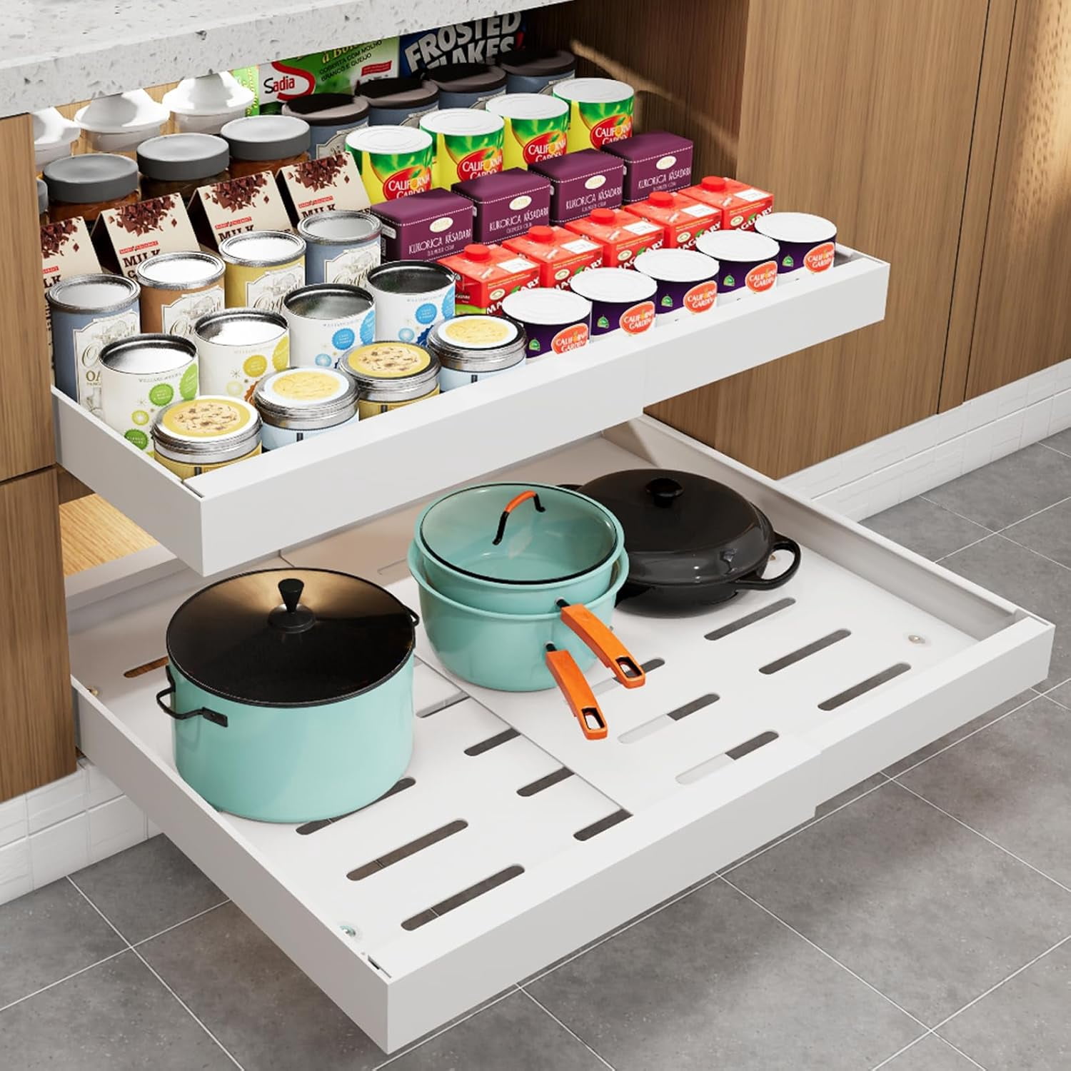 2 Packs Pull Out Cabinet Organizer, Expandable(12.4"-20.4") Drawer ...