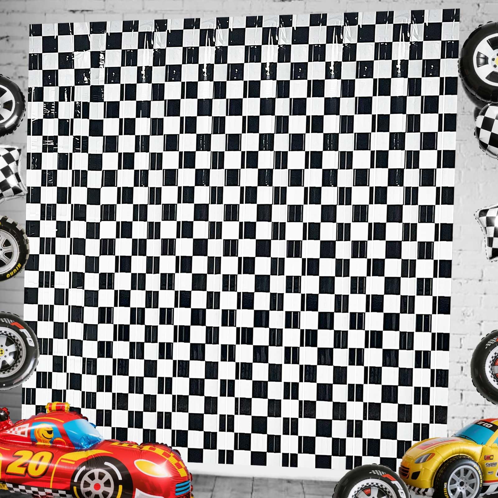2 Packs RaceTRDN Car Backdrops, Race Car Birthday Party Black and White ...