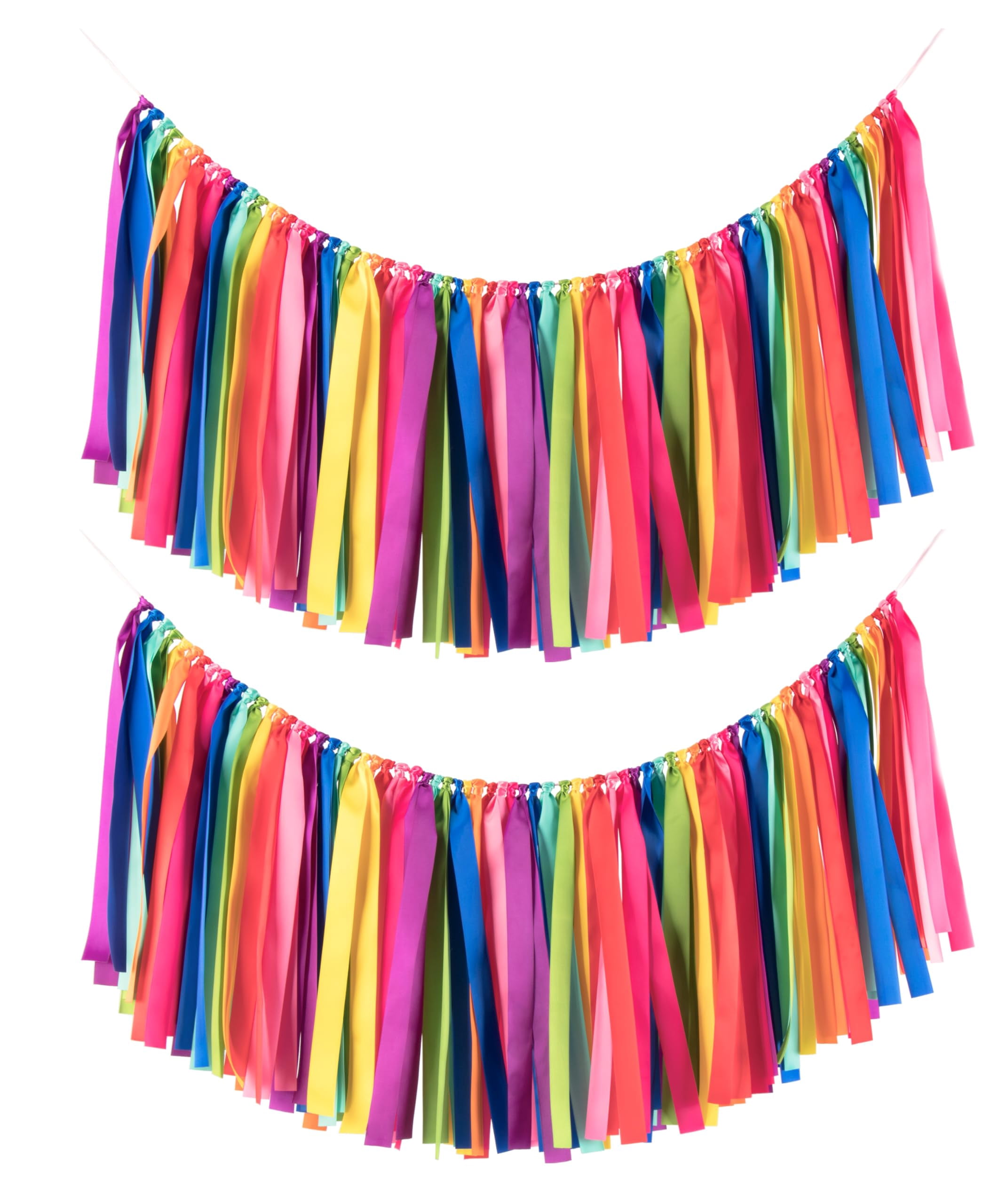 2 Packs Rainbow Ribbon Tassel Garland, Pre Assembled Colorful Garland ...