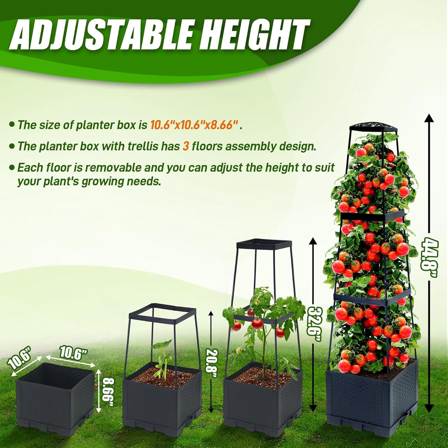 2 Packs Raised Garden Bed Tomato Planter Box with Trellis,44.8" Self ...
