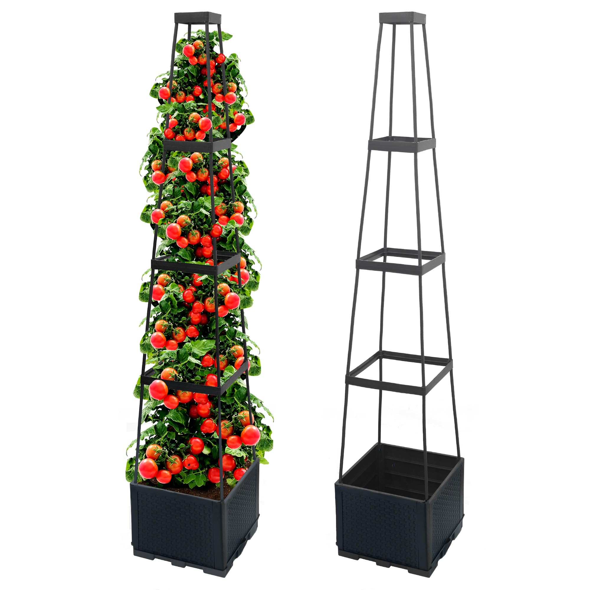 2 Packs Raised Garden Bed Tomato Planter Box with Trellis,56.8" Self ...