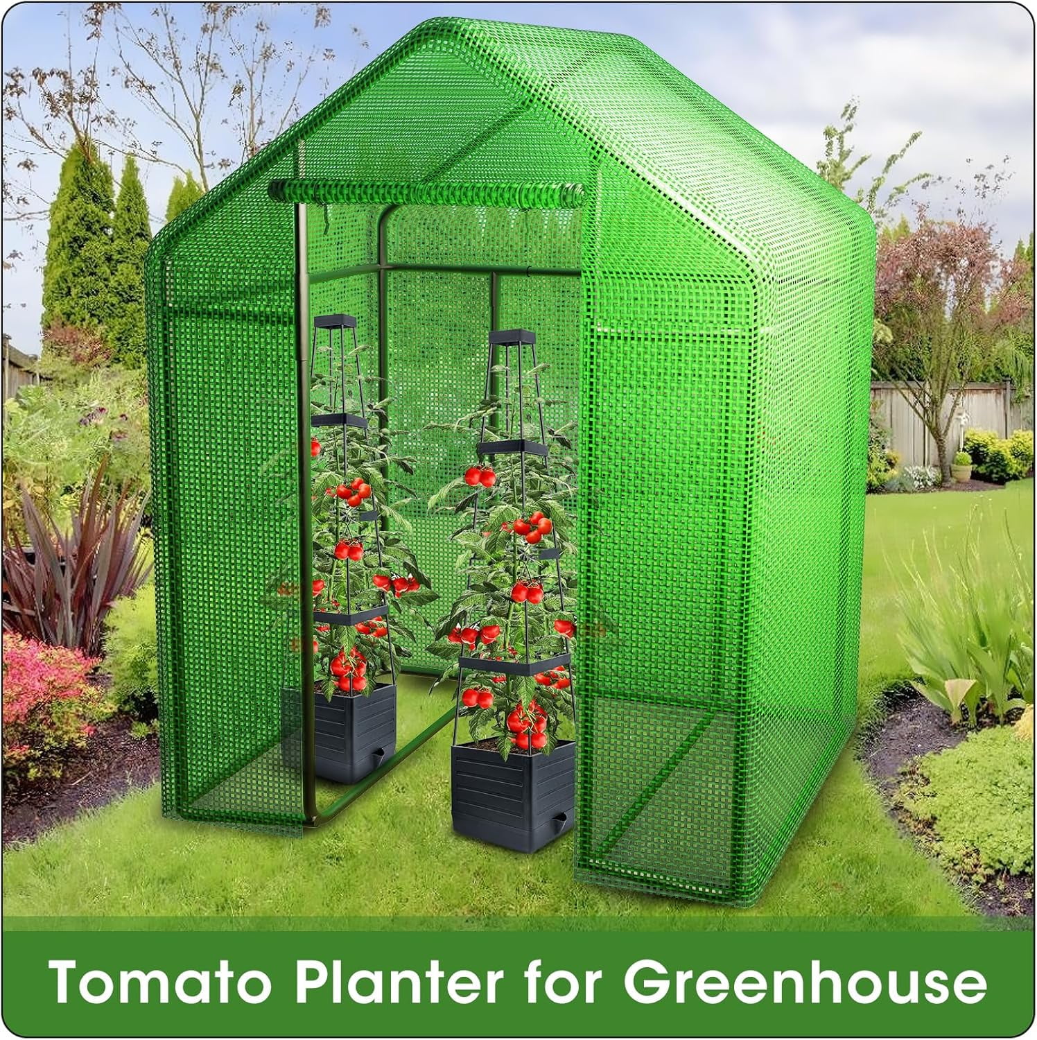 2 Packs Raised Garden Bed Tomato Planter with Trellis, 57" Tomato Cages ...