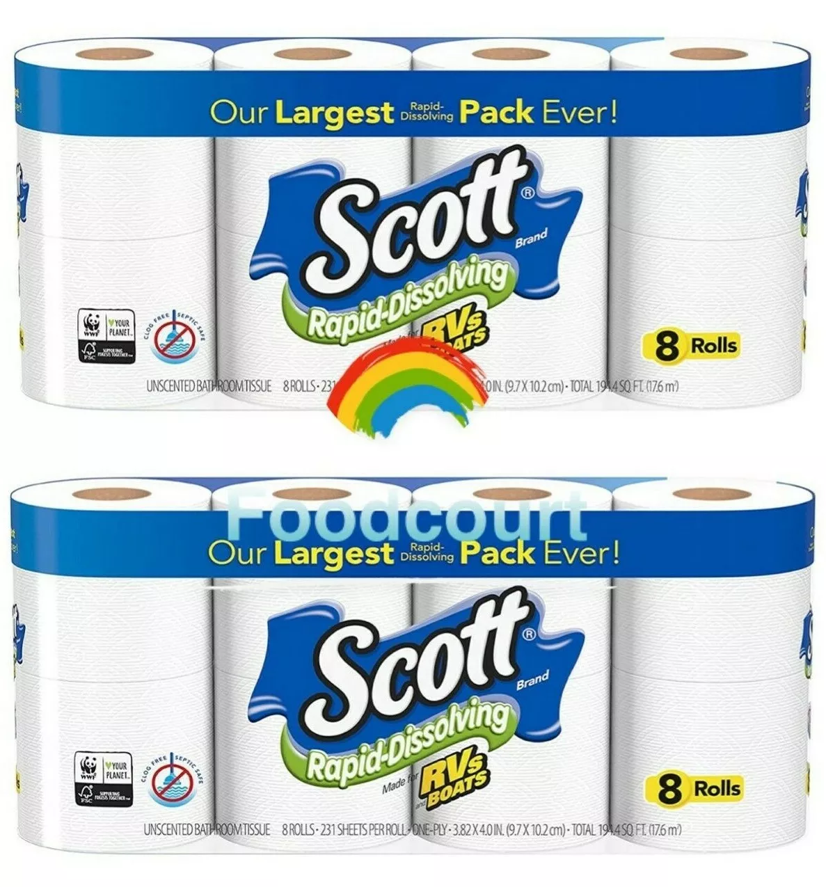 2 Packs Rapid-Dissolving Toilet Paper Bath Tissue 8 Rolls, Total 16 ...