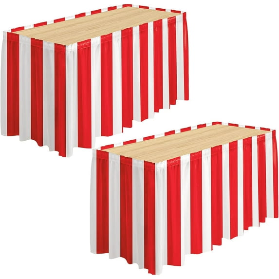 2 Packs Red and White Striped Table Skirt Circus Theme Party Supplies ...