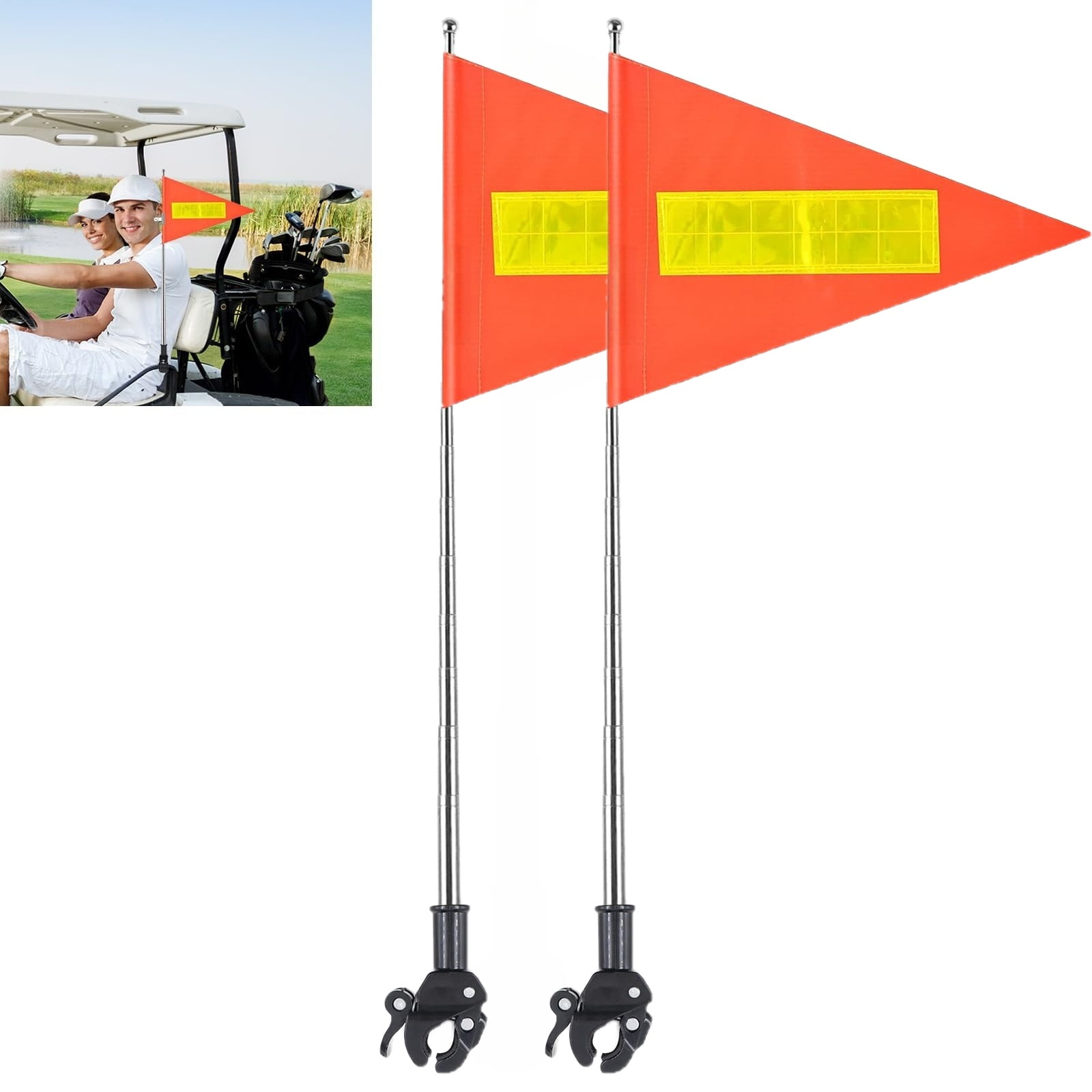 2 Packs Reflective Golf Cart Flag Pole Kit Golf Cart Flag Holder ...