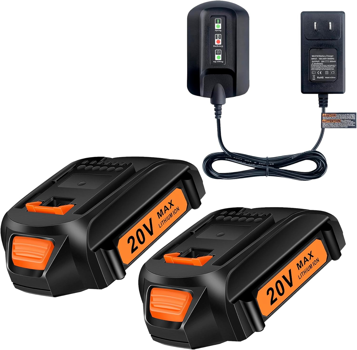 2 Packs Replacement WA3525 20V Battery and Charger Combo Compatible with Worx 20V Battery WA3520 ...