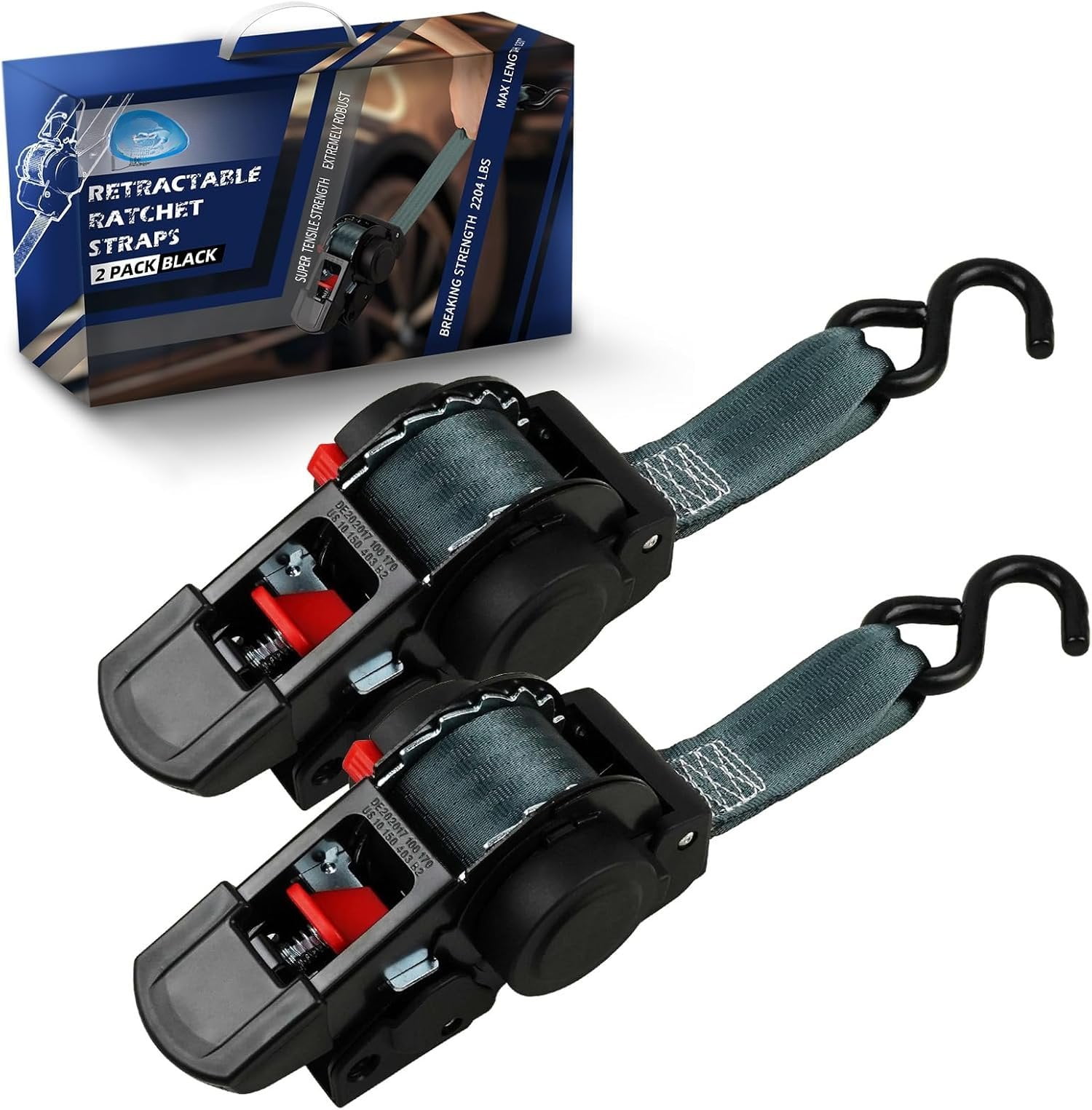 2 Packs Retractable Ratchet Straps (1.5in x 12.3ft),Cargo Strap Tie ...