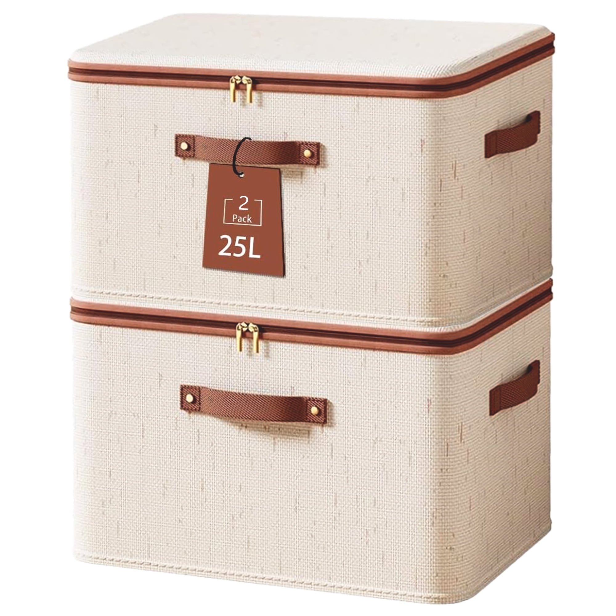 Domaci Closet Storage Bins with Zipper Lid, Cotton Linen, Foldable ...