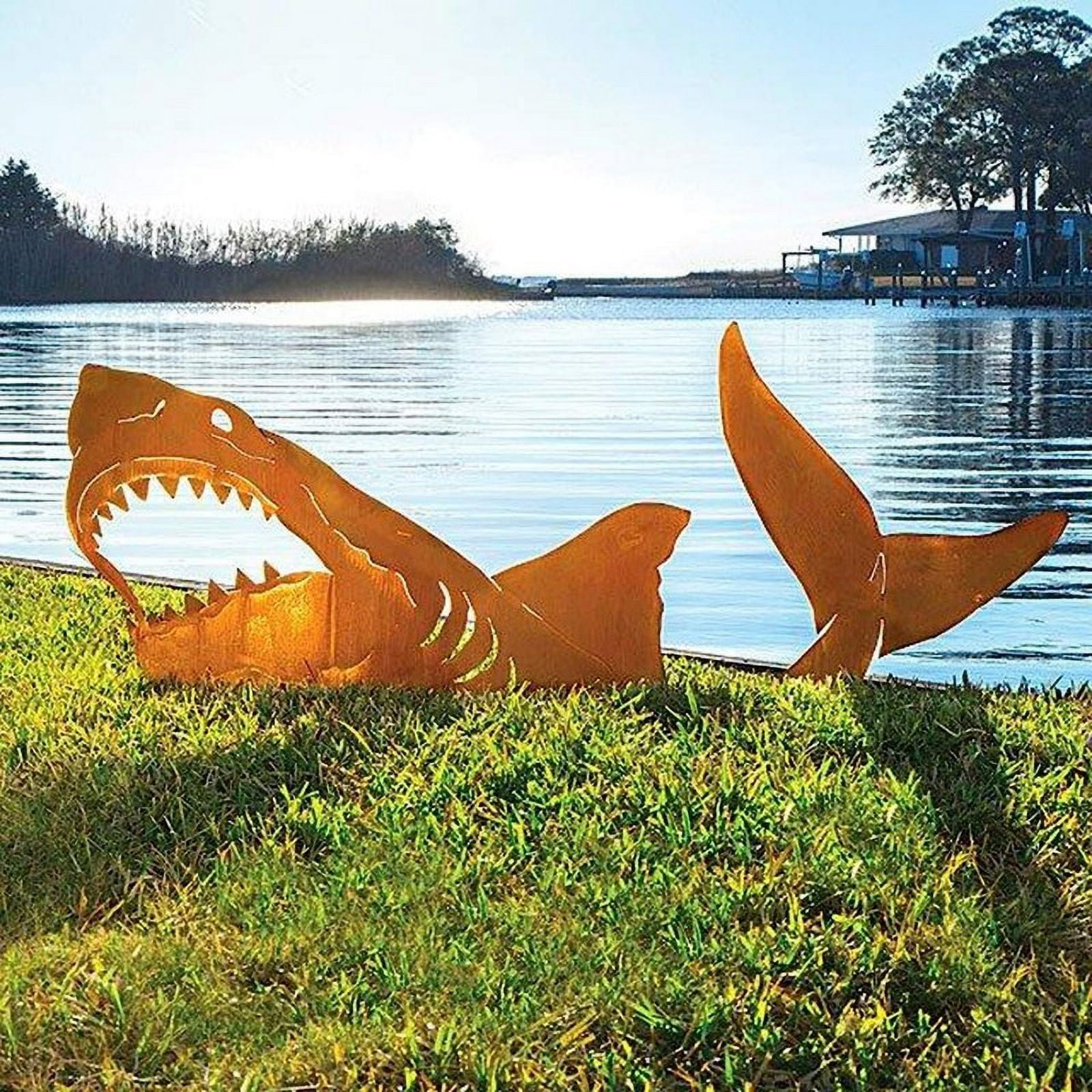 2 Packs "Rusty Metal Shark Garden Sculpture - Handcrafted Ferocious ...