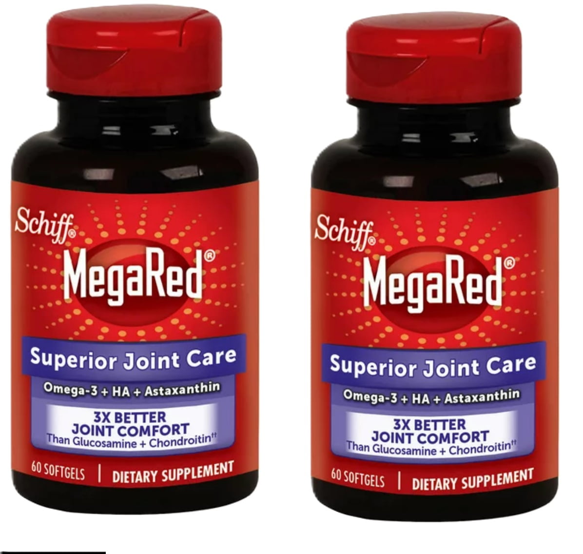 2 Packs Schiff Megared Superior Joint Care, 60 Softgels Each Omega-3 ...
