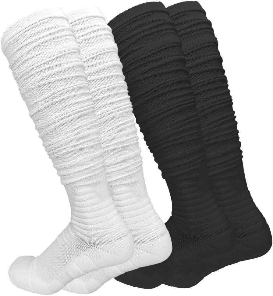 2 Packs Scrunch Football Socks Ultra Long Combed Cotton With Ankle ...