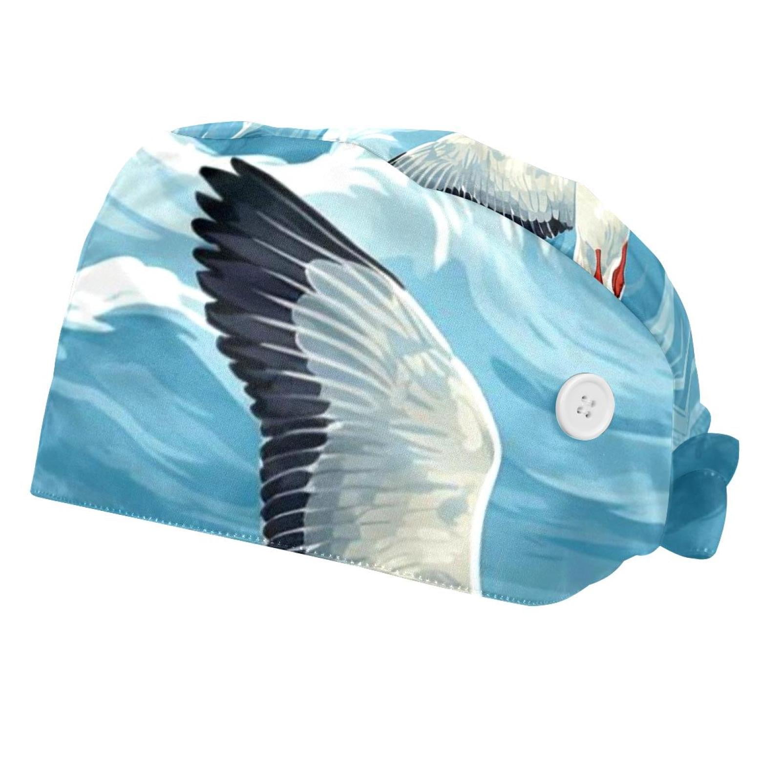 2 Packs Sea Mew Working Hat Adjustable Scrub Cap with Buttons and ...