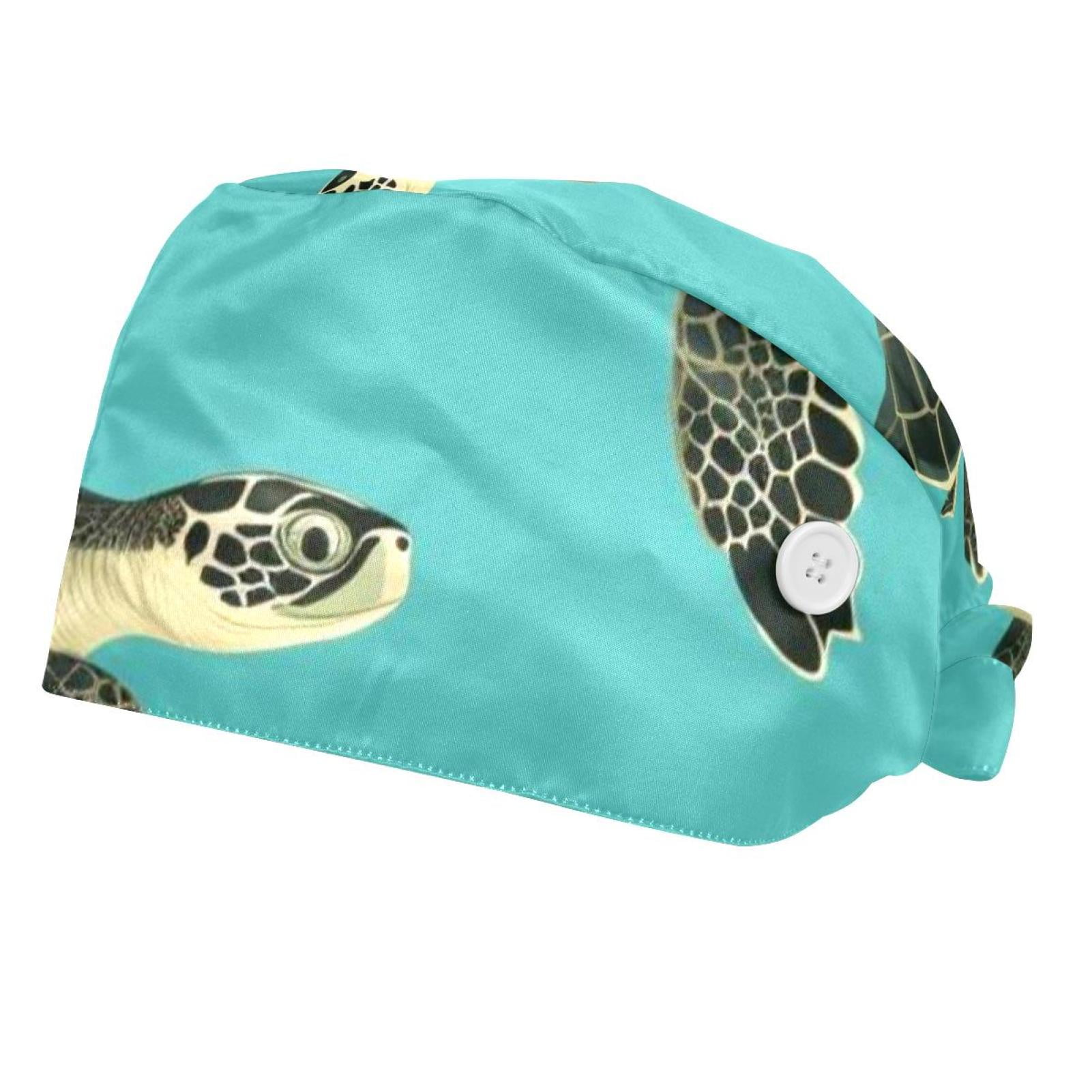 2 Packs Sea Turtle Working Hat Adjustable Scrub Cap with Buttons and ...