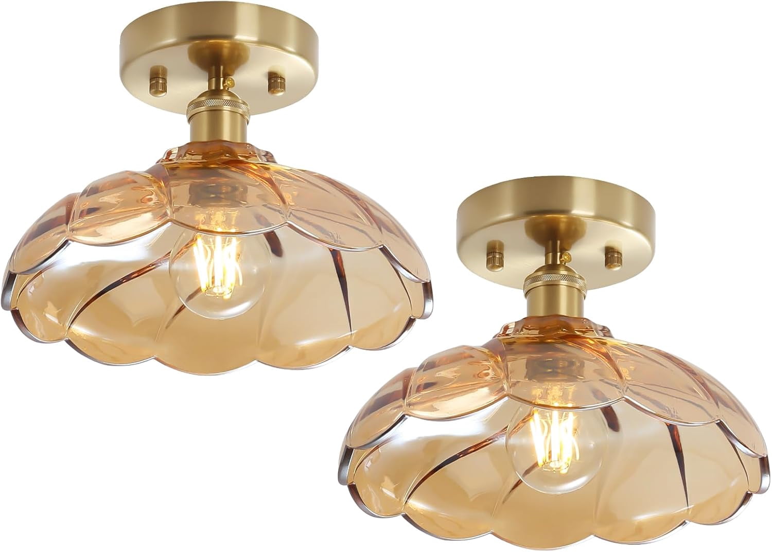 2 Packs Semi Flush Mount Ceiling Light with Glass Amber for Hallway ...