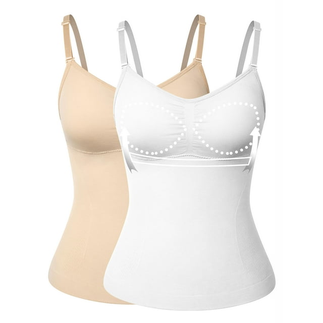 2 Packs Shapewear Camisoles with Built in Padded Bras Tummy Control ...