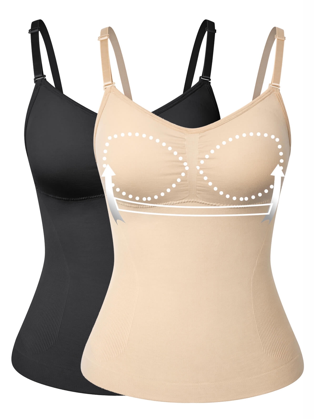 2 Packs Shapewear Camisoles with Built in Padded Bras Tummy Control Compression Tank Tops for ...