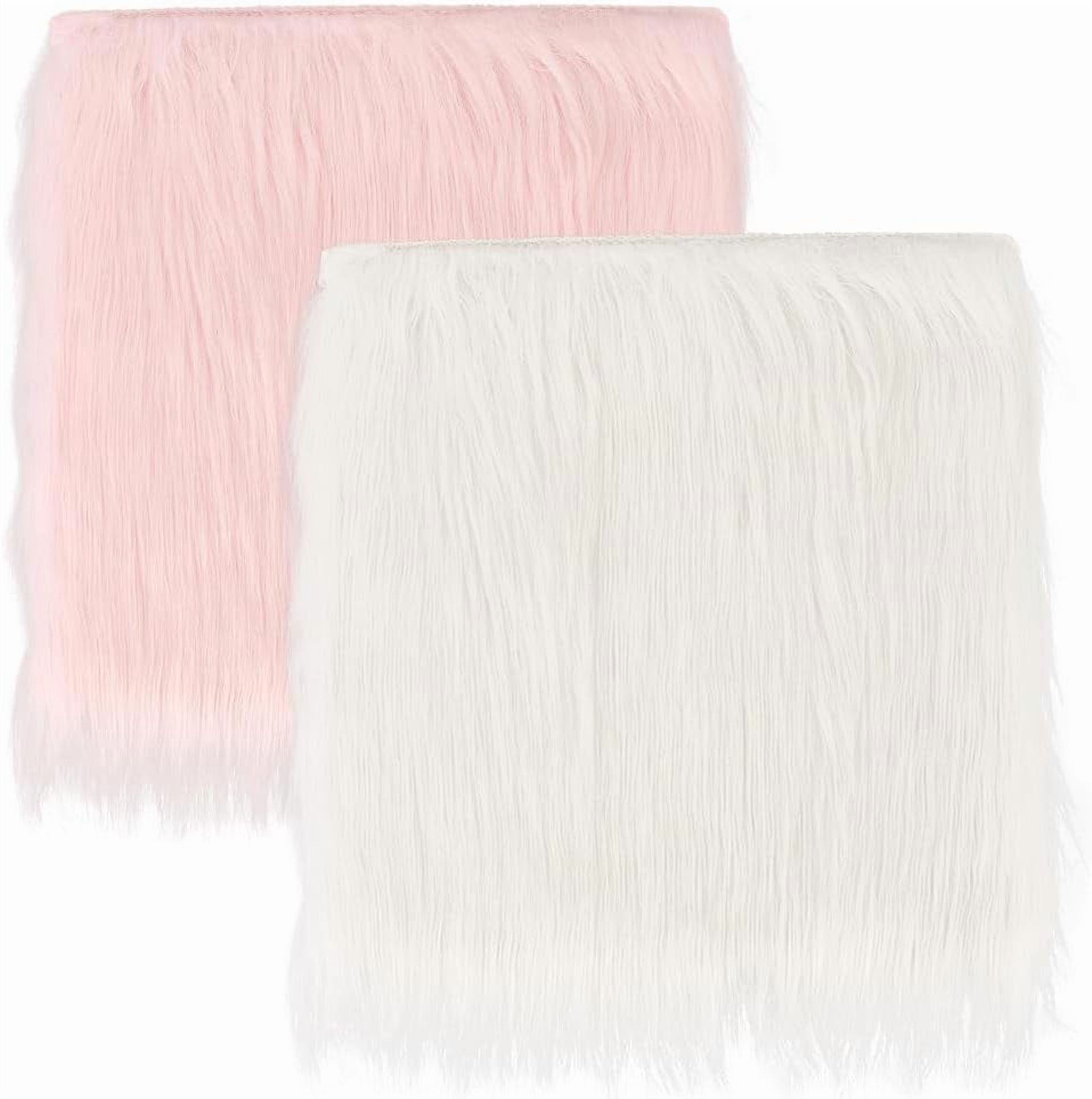 2 Packs Small Square Pink White Faux Fur Sheepskin Cushion Fluffy Plush ...