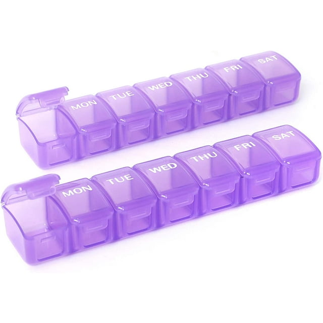 Compact Weekly Pill Organizer, 2 Packs Small Daily Pill Case for Pills ...