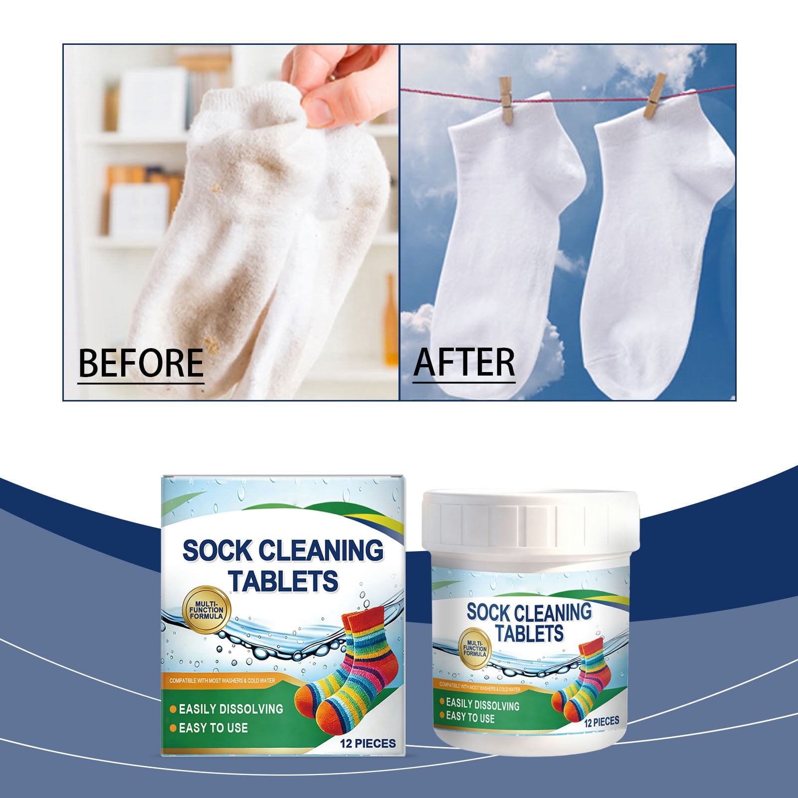2 Packs Sock Cleaning Sheets Laundry Detergent Pads, Stain Removal ...
