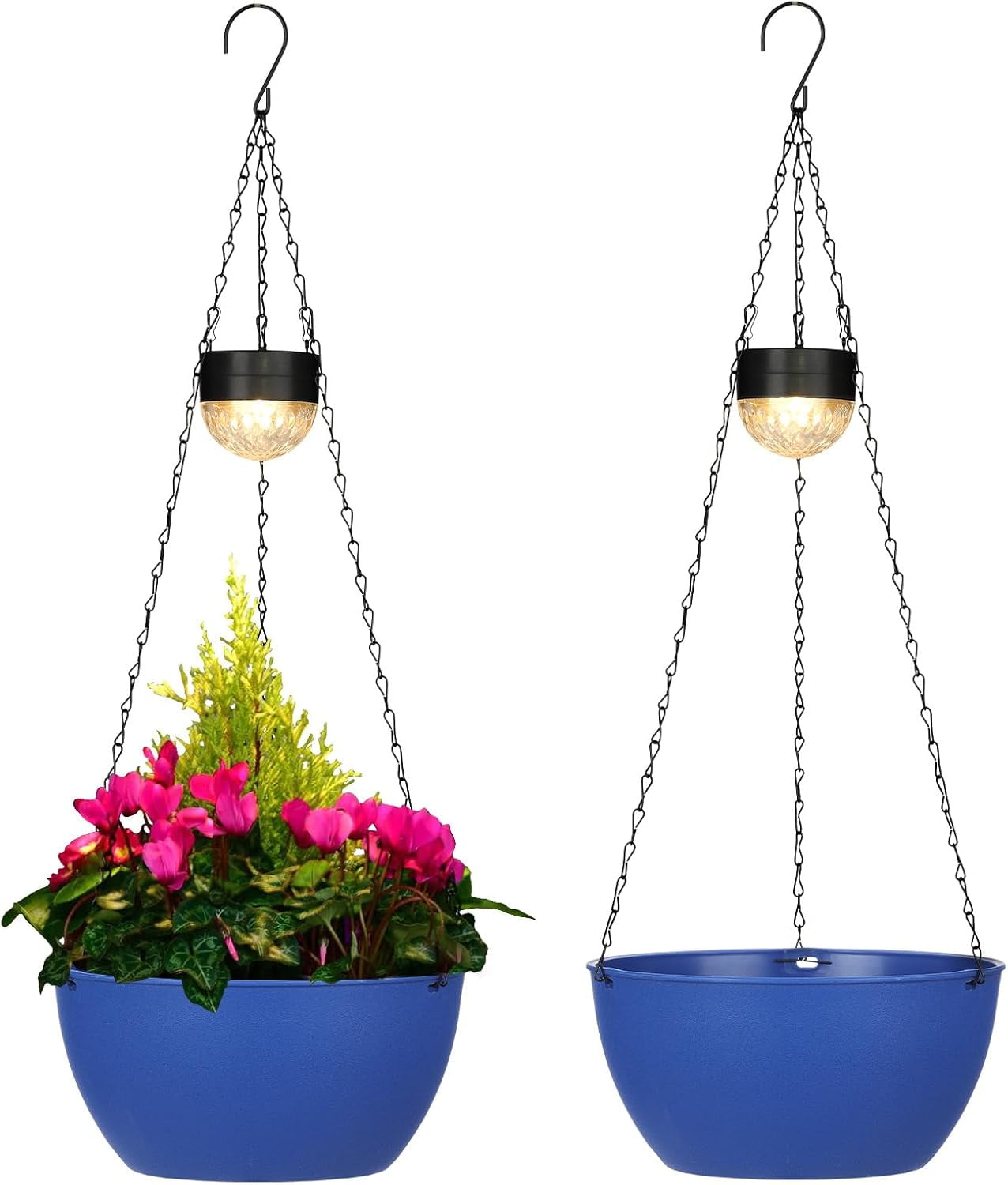 2 Packs Solar Hanging Basket Planters for Plants Outdoor, Self Watering ...