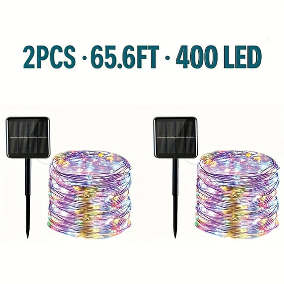 2 Packs Solar String Lights 400 LED 130ft, Waterproof Outdoor Fairy ...