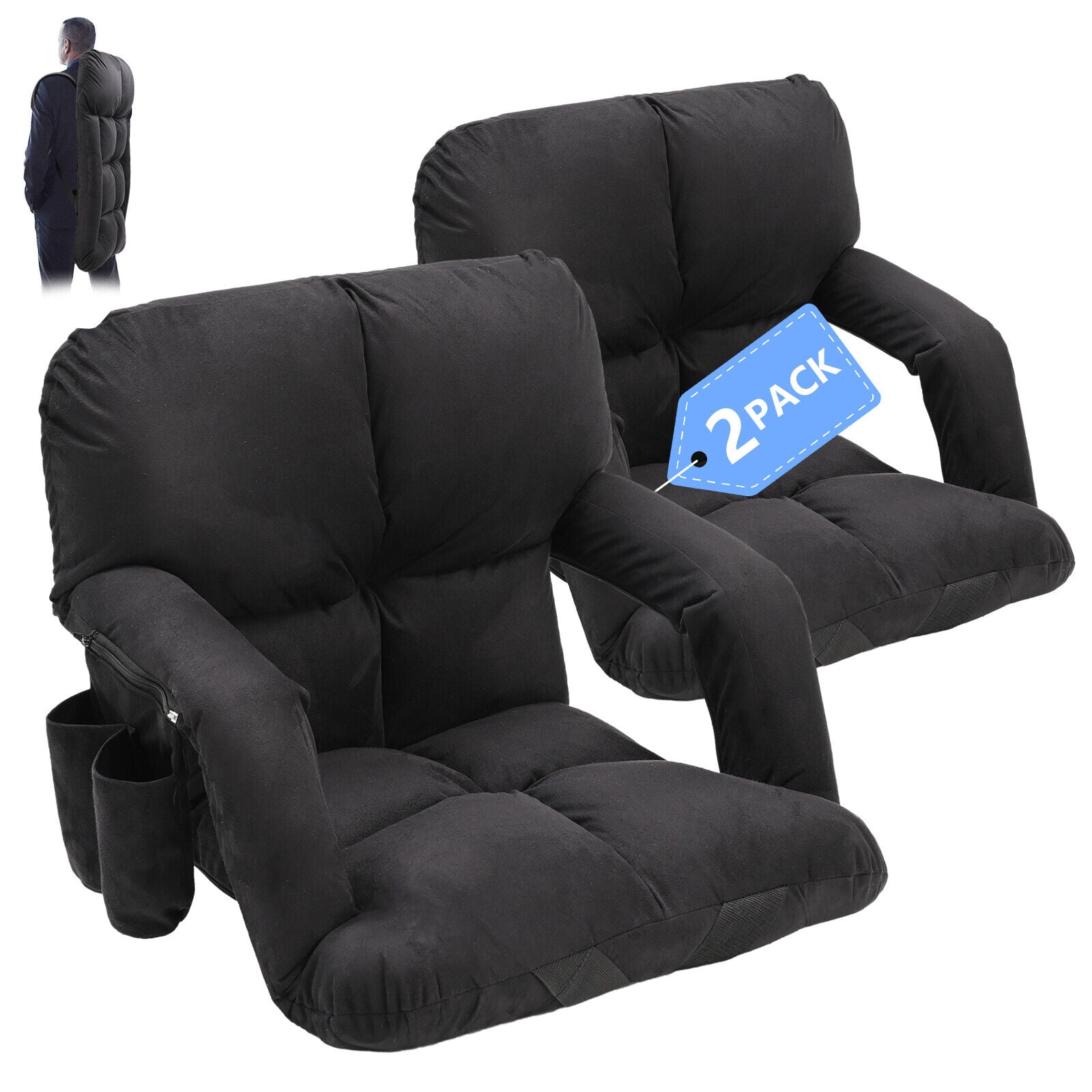 2 Packs Stadium Bleacher and Bench Seat Chair with Padded Reclining ...