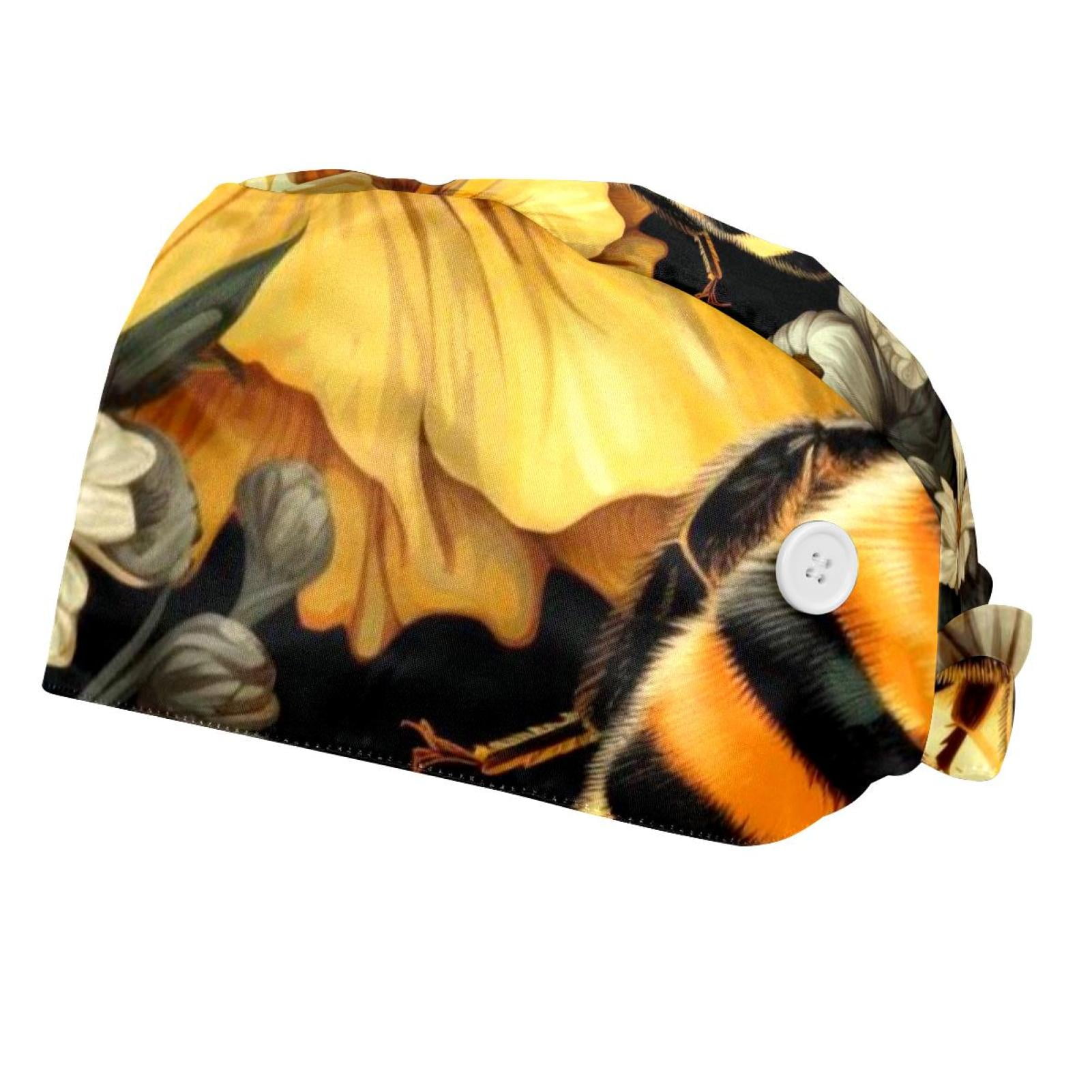 2 Packs Starry Bee Working Hat Adjustable Scrub Cap with Buttons and ...