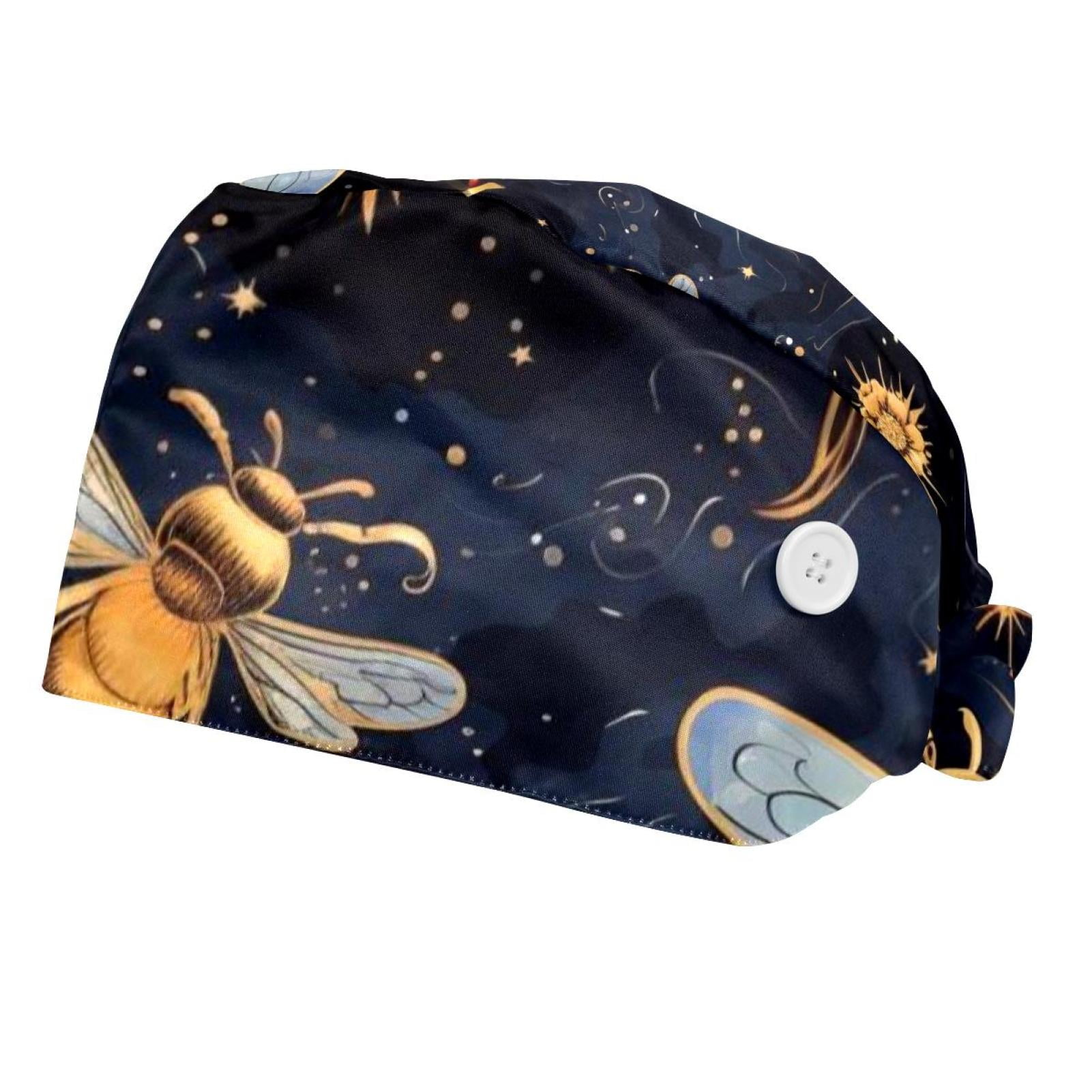 2 Packs Starry Bee Working Hat Adjustable Scrub Cap with Buttons and ...