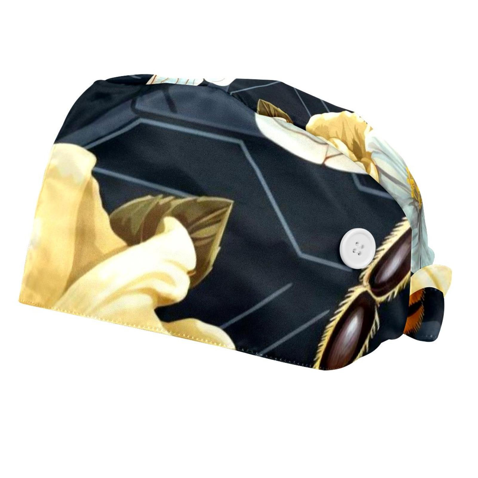 2 Packs Starry Bee Working Hat Adjustable Scrub Cap with Buttons and ...