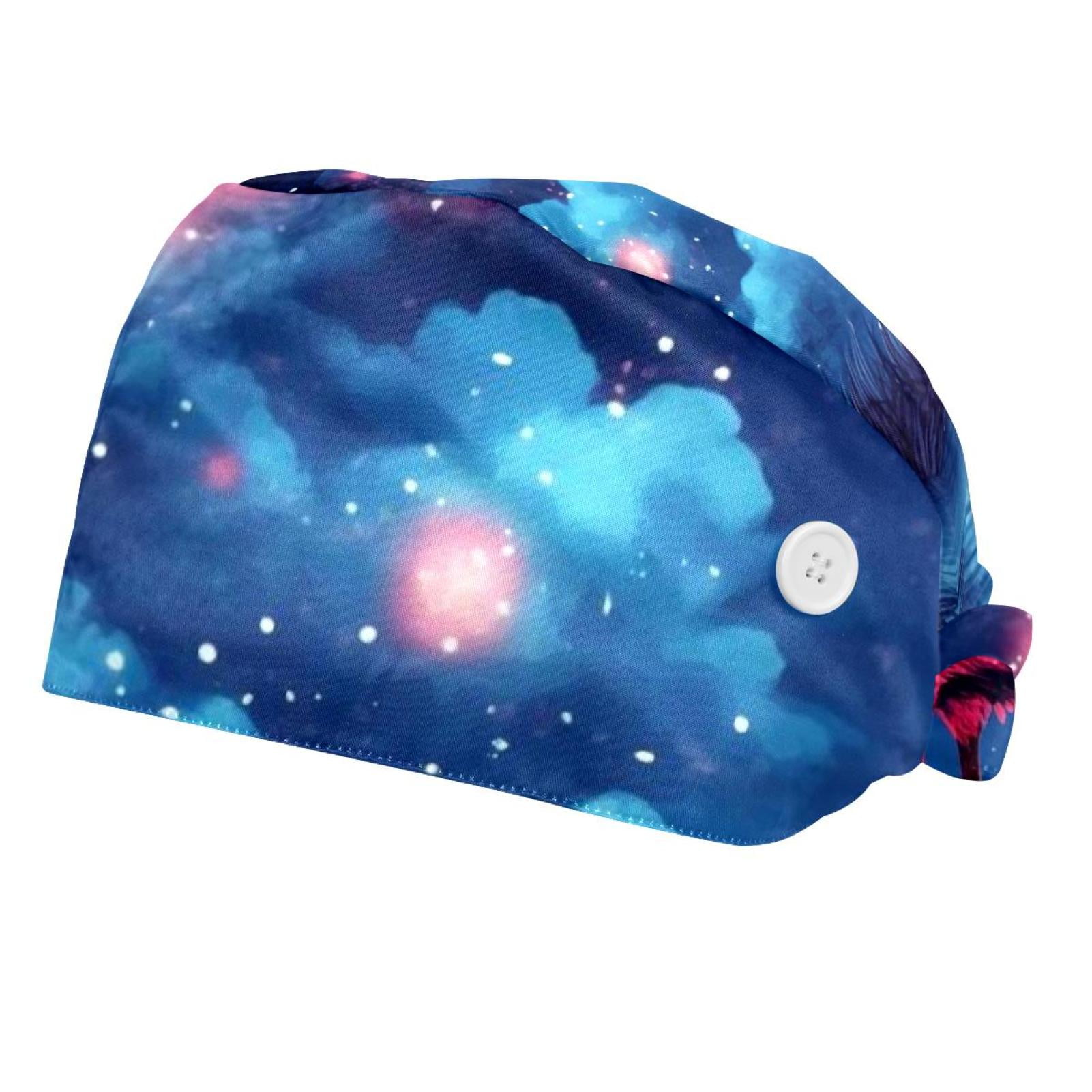 2 Packs Starry Flamingos Surgical Cap with Buttons for Long Hair ...