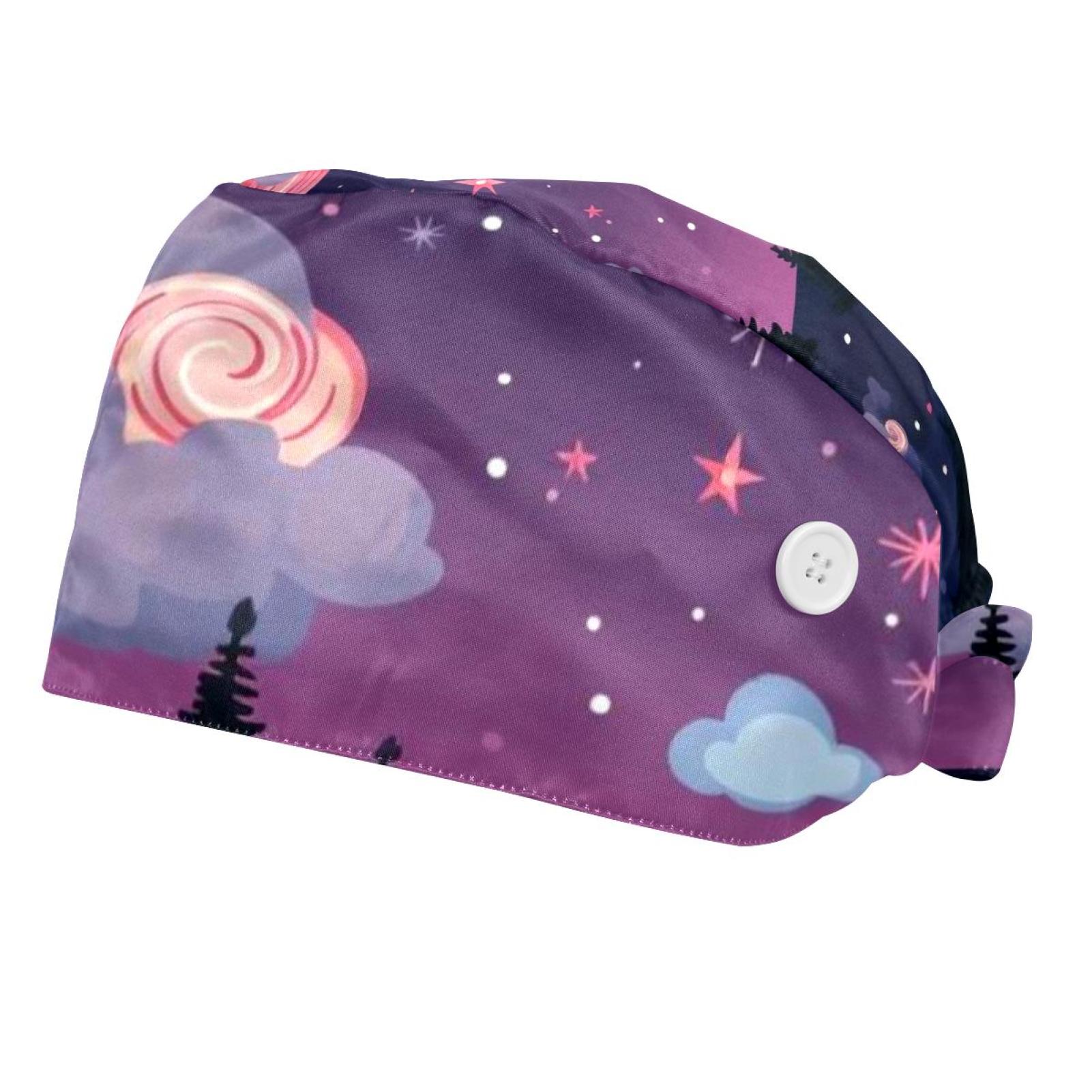 2 Packs Starry Unicorn Working Hat Adjustable Scrub Cap with Buttons ...
