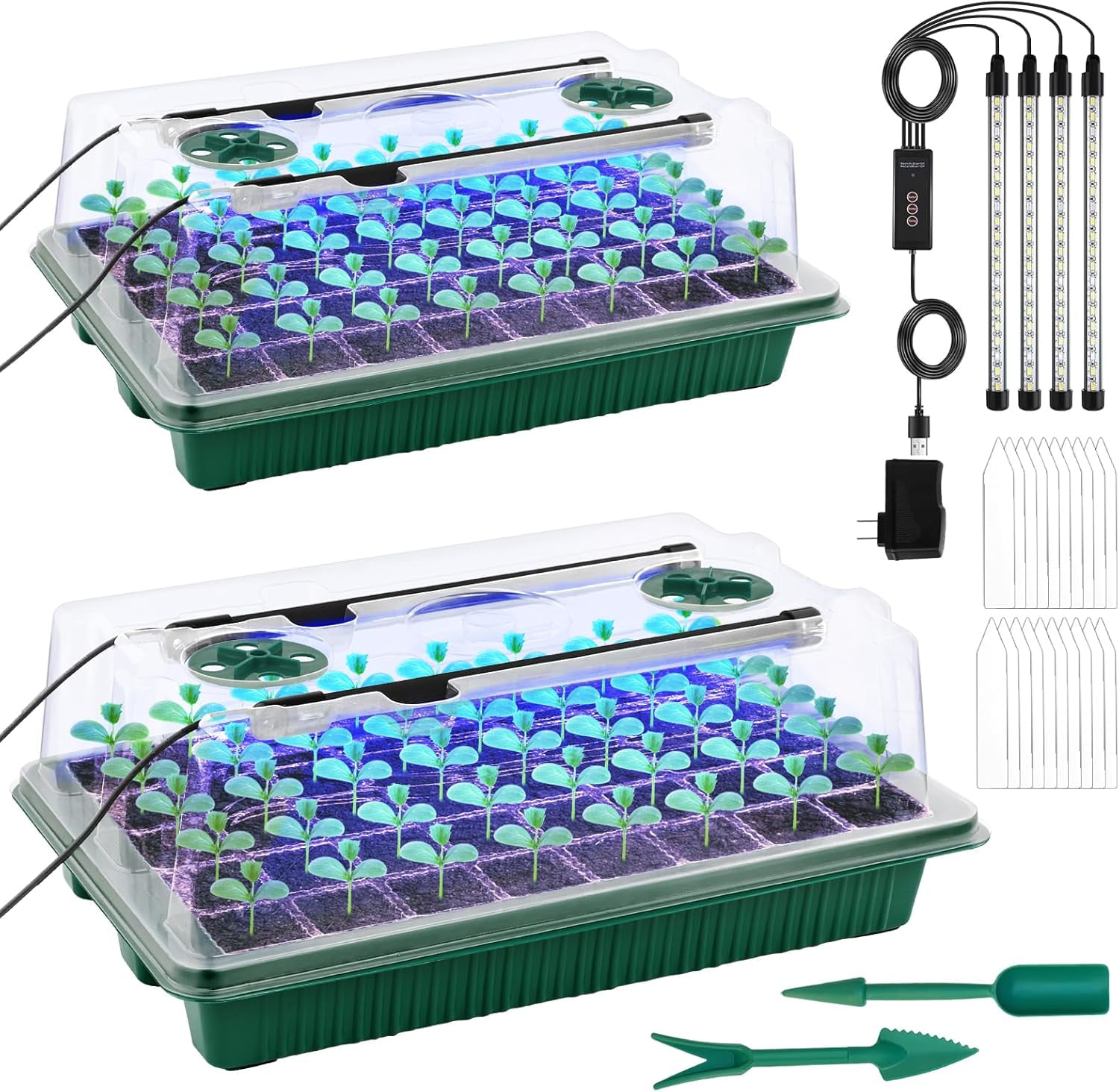 2 Packs Starter Tray with Grow Light, 80 Cells Seed Kits Humidity Dome ...