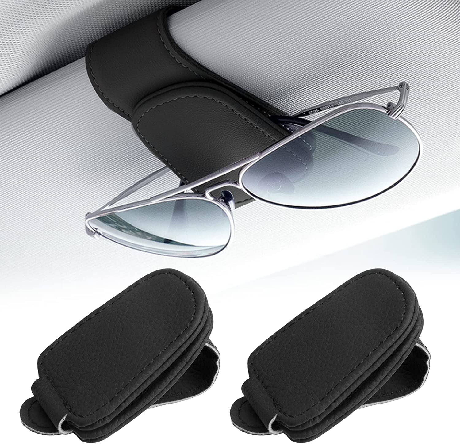 JESOT 2 Packs Leather Sunglass Holder for Car, Sun Visor Glasses ...