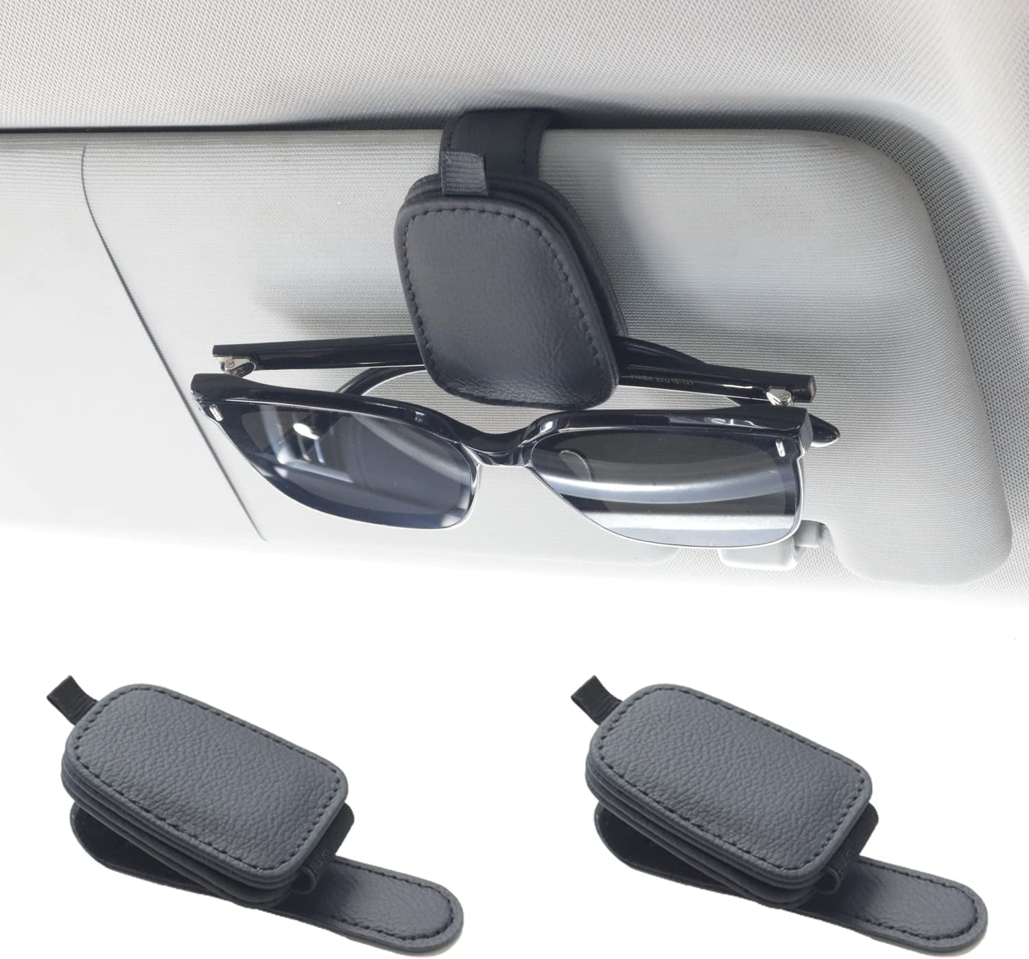 2 Packs Sunglasses Holders for Car Visor - Magnetic Leather Sunglasses ...
