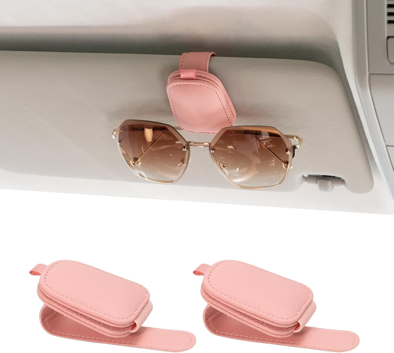 2 Packs Sunglasses Holders for Car Visor - Magnetic Leather Sunglasses ...