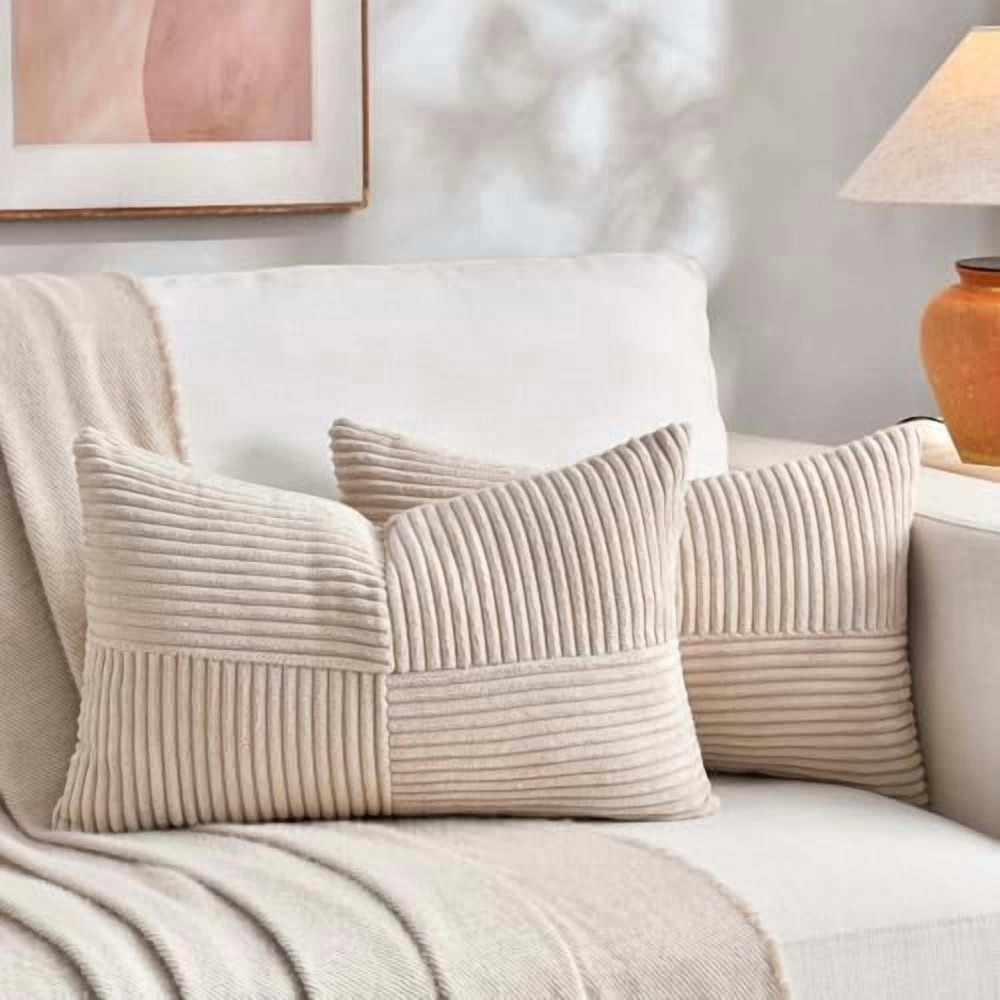 2 Packs Tan Lumbar Decorative Throw Pillow Covers 12x20 Inch for Living ...