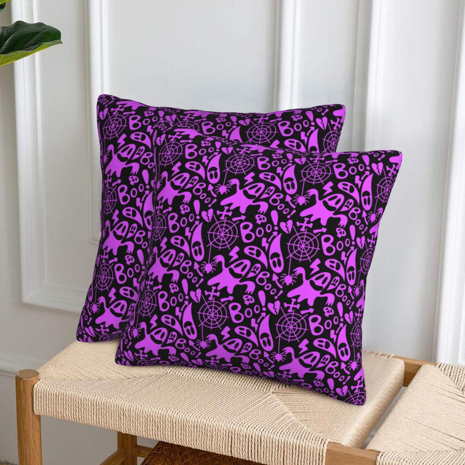 2 Packs Throw Pillow Covers pink ghost halloween print Soft Halloween ...