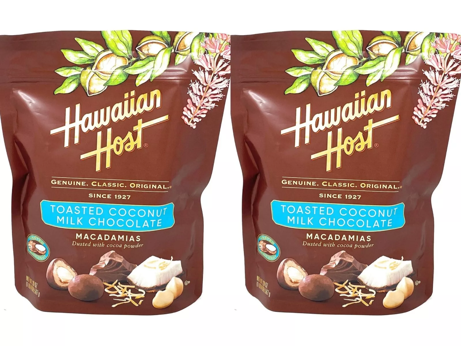 2 Packs Toasted Coconut Milk Chocolate Macadamias 20oz Each = 40oz ...
