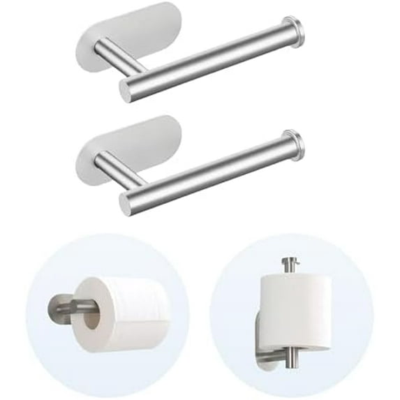 2 Packs Toilet Paper Holder No-Drill Self-Adhesive Towel Stainless ...