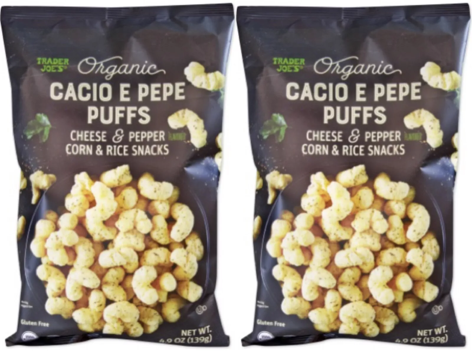 2 Packs Trader Joe's Organic Cacio E Pepe Puffs Corn&Rice Snacks 4.9oz ...