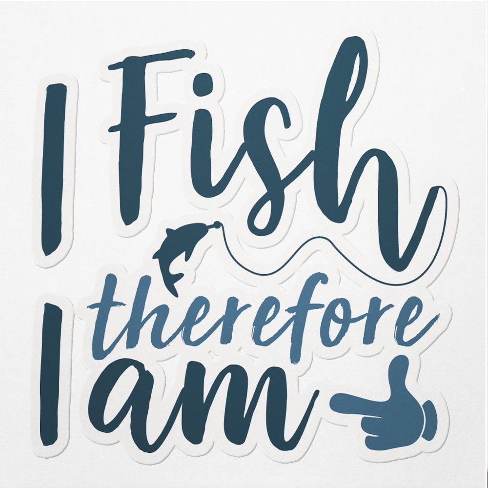 (2 Packs) Transparent Vinyl Stickers Decals Of I Fish Therefore I Am ...