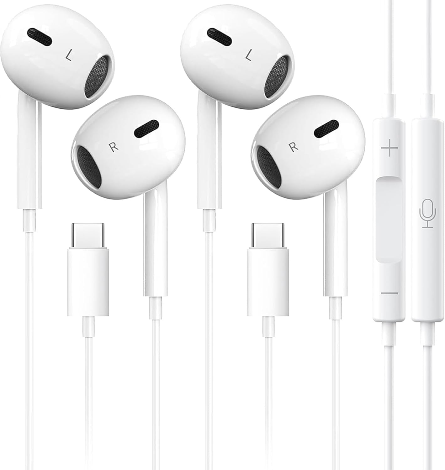 2 Packs USB C Headphones for iPhone 17 16 Earbuds with Mic & Volume ...