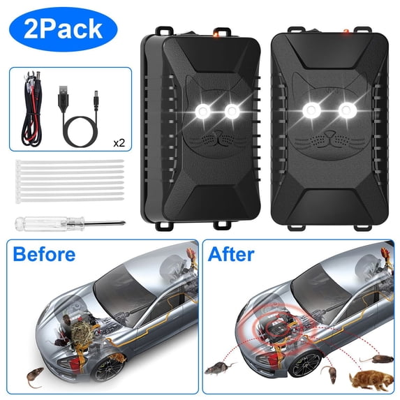 2 Packs Under Hood Ultrasonic Rodent Repellent Mouse Wildcat Control ...