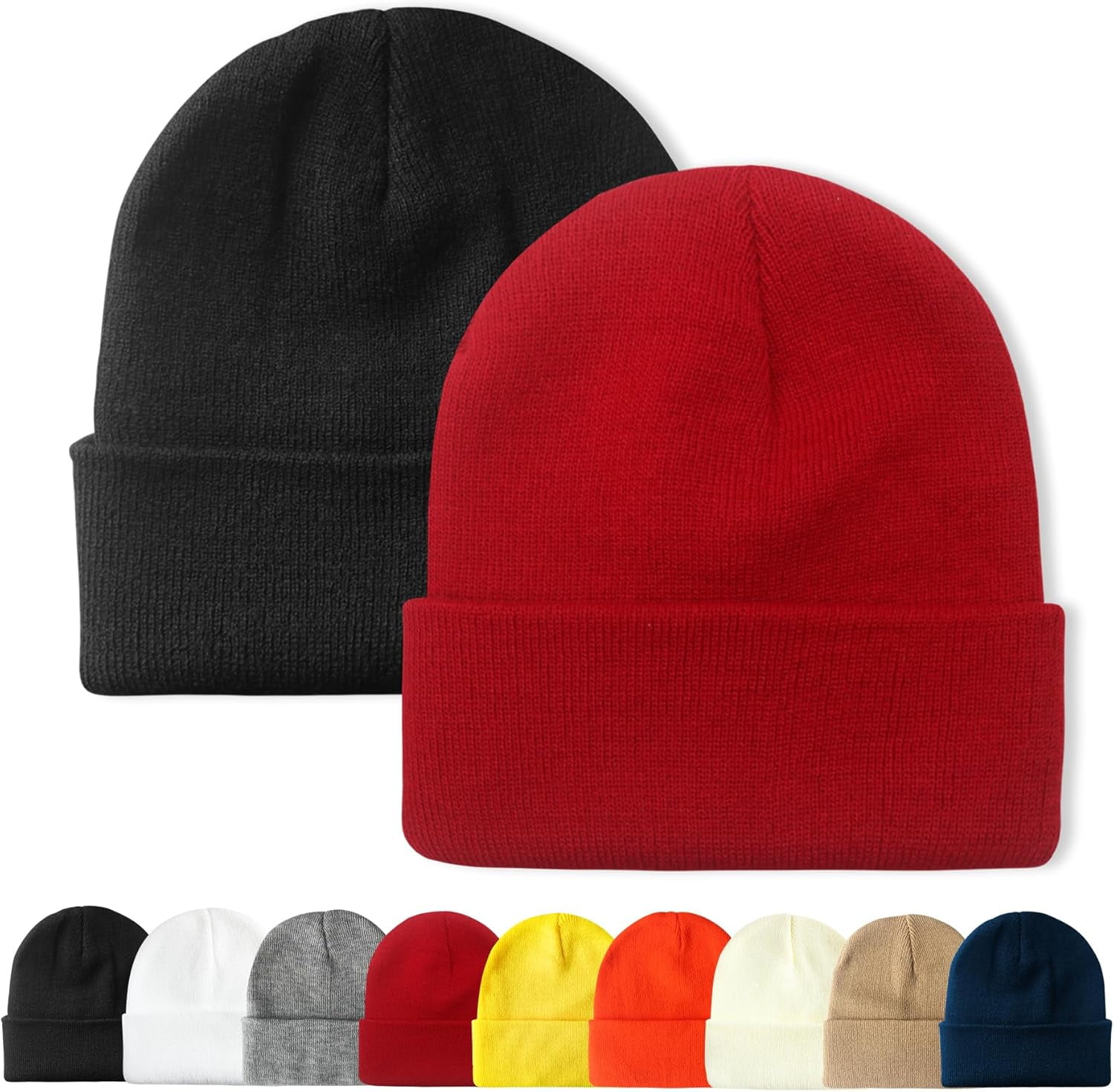 2 Packs Unisex Beanie Hats for Men and Women Knit Winter Beanies ...