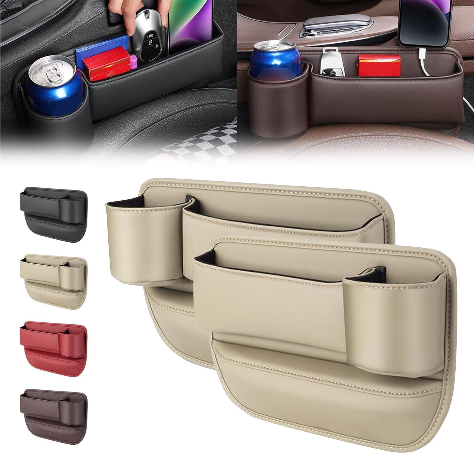 2 Packs Universal Car Seat Gap Storage Box, 2025 Car Leather Cup Holder ...