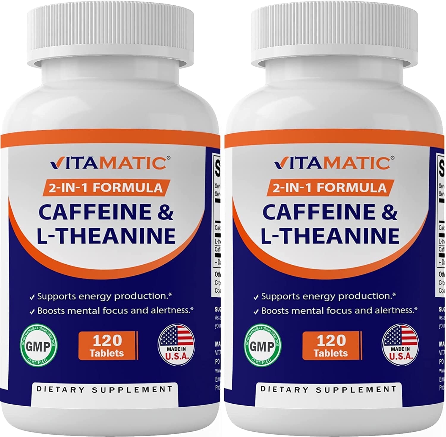 VitamaticUSA Caffeine Pills with L-Theanine, 300 mg, 120 Vegetarian ...