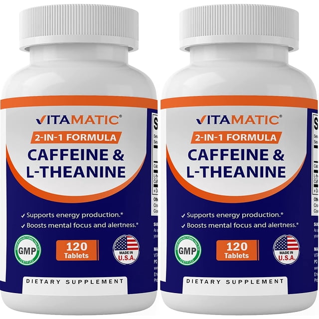 2 Packs Vitamatic Caffeine Pills with L-Theanine - 300 mg per Tablet ...
