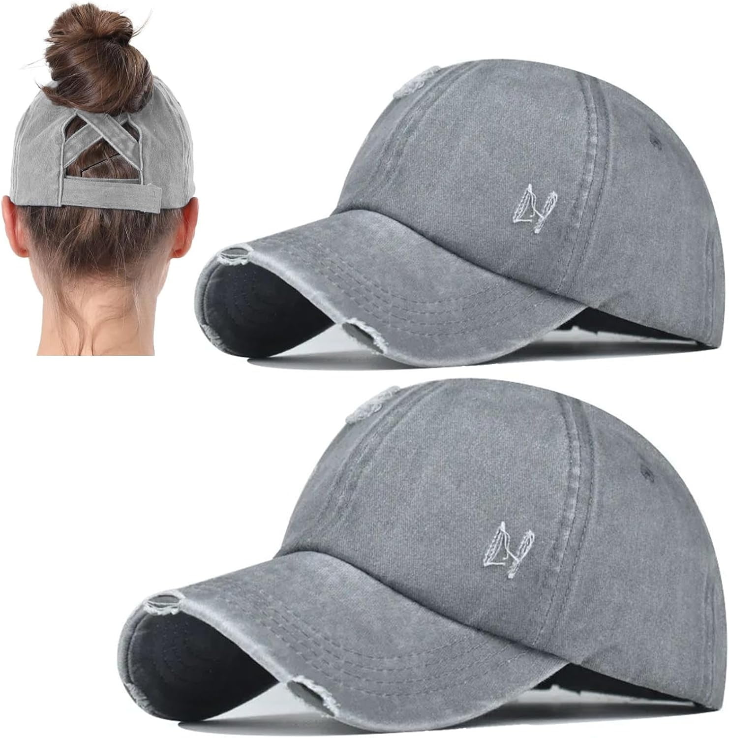 2 Packs Womens Ponytail Criss Cross Hat Baseball Cap Distressed ...