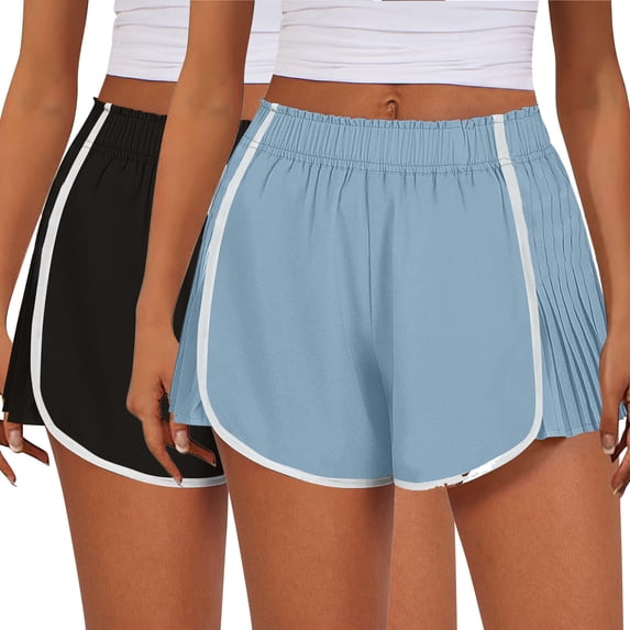 2 Packs Womens Summer Shorts Mid Rise Elastic Waisted Wide Leg Side ...