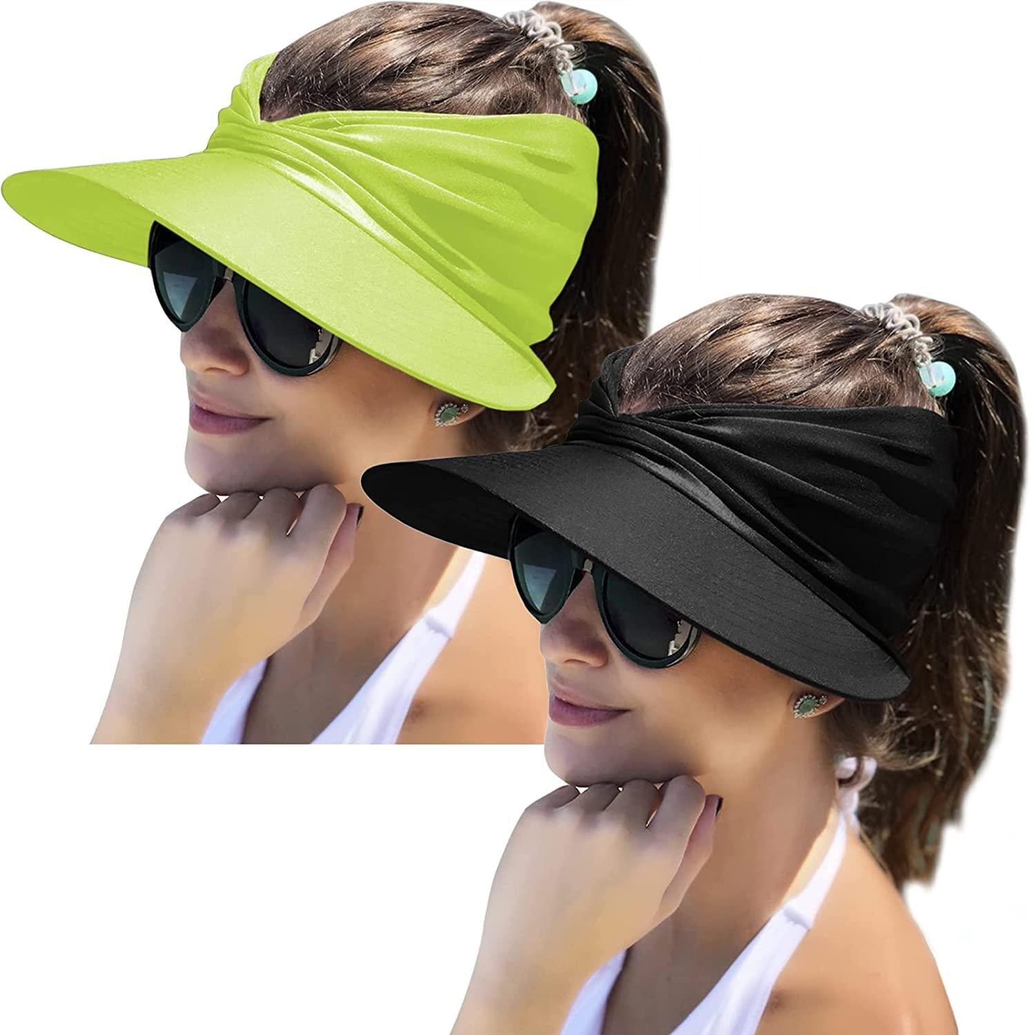 2 Packs Womens Sun Visor Hat Wide Brim Summer UPF 50+ UV Protection ...